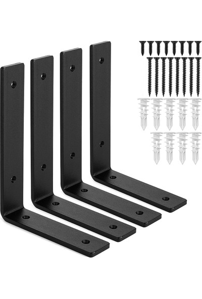 Arzor Home 4'lü Set Siyah Metal Duvar Rafı Ayakları, Ters L Raf Demiri ve Vida Seti (25 cm ve Üzeri Derinlikteki Raflar Için) Arzor Home 4'lü Set Siyah Metal Duvar Rafı Ayakları, Ters L Raf Demiri ve Vida Seti (25 cm ve Üzeri Derinlikteki Raflar Için)