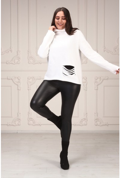 Zerotantik Boğazlı Üçiplik Büyük Beden Sweat Ekru