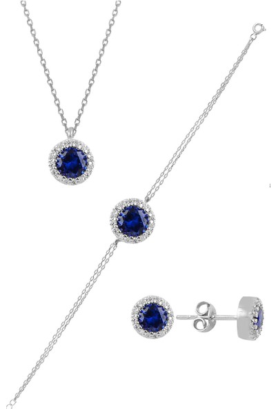 Söğütlü Silver Gümüş Rodyumlu Zirkon ve Safir Taşlı Pırlanta Modeli Üçlü Set Söğütlü Silver Gümüş Rodyumlu Zirkon ve Safir Taşlı Pırlanta Modeli Üçlü Set