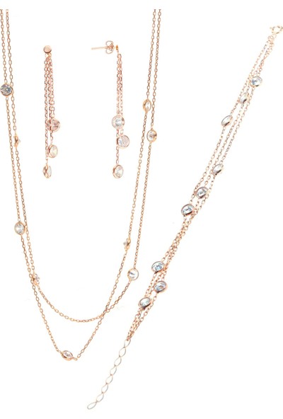 Söğütlü Silver Gümüş Rose Sıra Taşlı Takım
