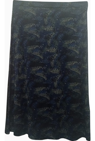 Mustafa Koçak Tekstil Zara Kuşaklı Lacivert Karışık Desenli Lastikli Etek