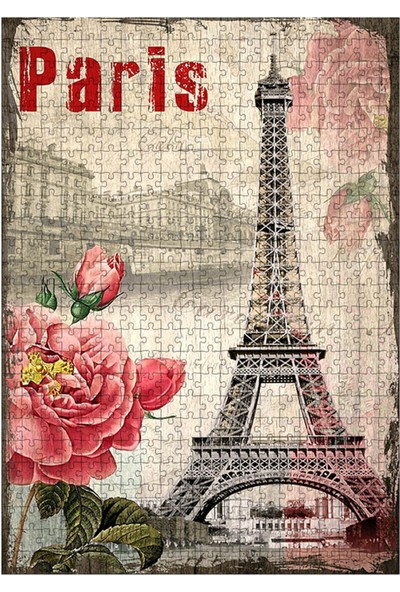 Tablomega Ahşap Puzzel Eyfel Gül Paris Mektup 500 Parça 50*70 cm Tablomega Ahşap Puzzel Eyfel Gül Paris Mektup 500 Parça 50*70 cm