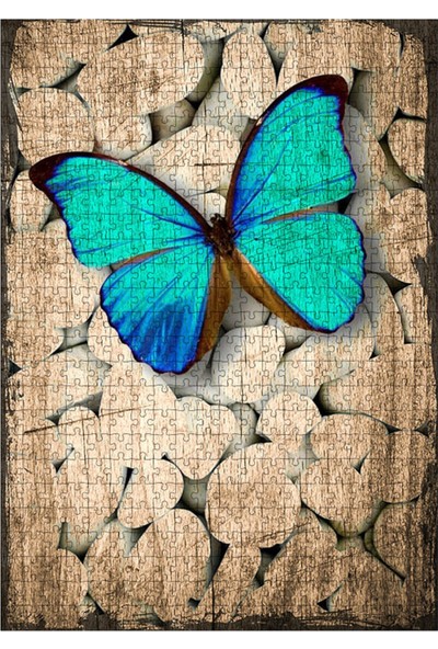 Tablomega Ahşap Puzzel Beyaz Çakıl Üstünde Mavi Kelebek 500 Parça 50*70 cm