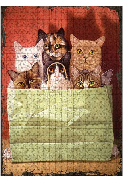 Tablomega Ahşap Puzzel Çantada Kediler ve Fareler 500 Parça 50*70 cm