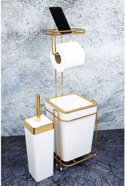 Vip Gross Wc Kağıtlık Çöp Kovası ve Klozet Fırçası Kare / Beyaz Gold Vip Gross Wc Kağıtlık Çöp Kovası ve Klozet Fırçası Kare / Beyaz Gold