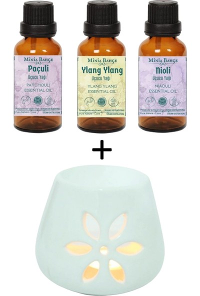 Minia Bahçe Paçuli Yağı - Ylang Ylang Yağı - Nioli Yağı ve Buhurdanlık Seti Minia Bahçe Paçuli Yağı - Ylang Ylang Yağı - Nioli Yağı ve Buhurdanlık Seti