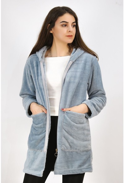 Uzun Peluş Ceket Bebe Mavi - 4443.107. Uzun Peluş Ceket Bebe Mavi - 4443.107.
