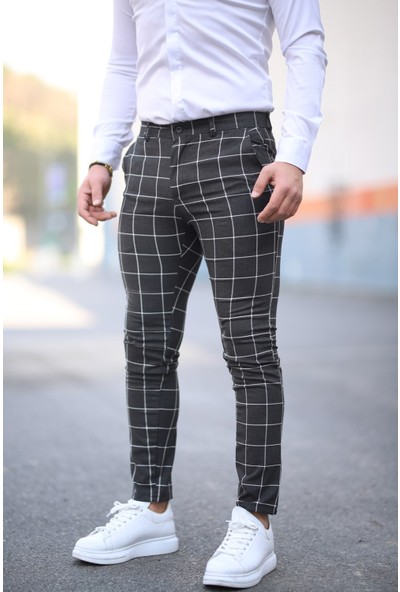 Ohepmoda Slim Fit Ekose Desen Erkek Keten Pantolon Antrasit Ohepmoda Slim Fit Ekose Desen Erkek Keten Pantolon Antrasit