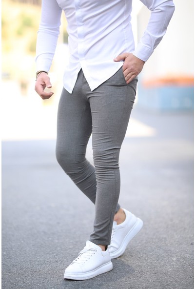 Ohepmoda Slim Fit Düz Erkek Keten Pantolon Koyu Gri