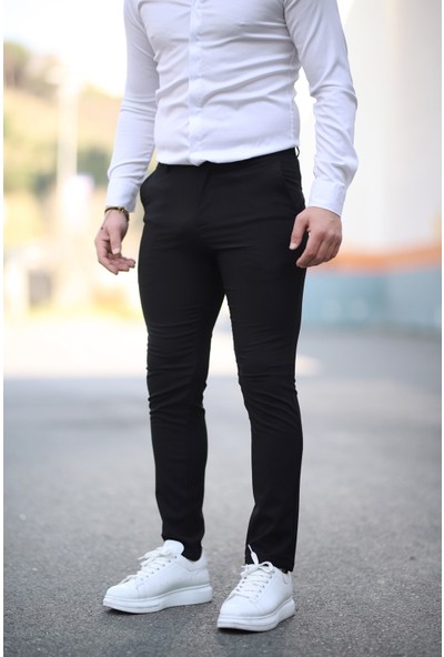 Ohepmoda Slim Fit Düz Erkek Keten Pantolon Siyah