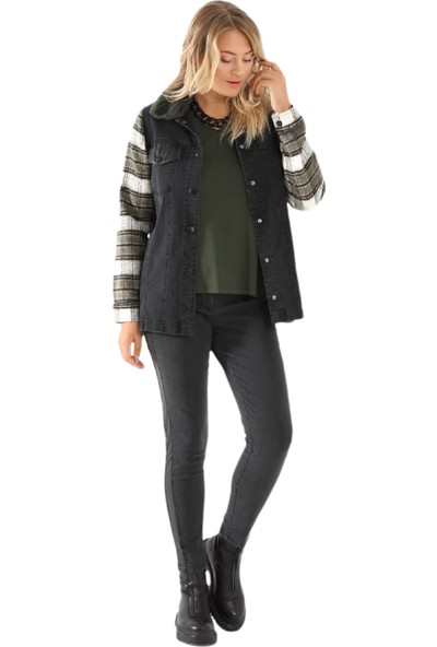 Günay Fierte Kadın Büyük Beden Mont LM35050 Çıt Çıt Kapama Çıkabilen Kürk Yaka