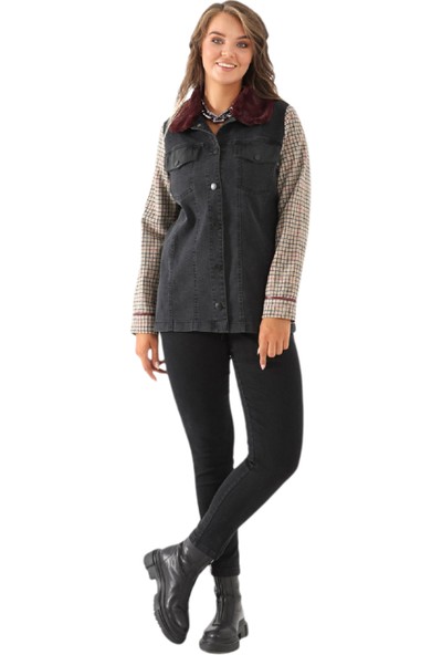 Günay Fierte Kadın Büyük Beden Mont LM35050 Çıt Çıt Kapama Çıkabilen Kürk Yaka