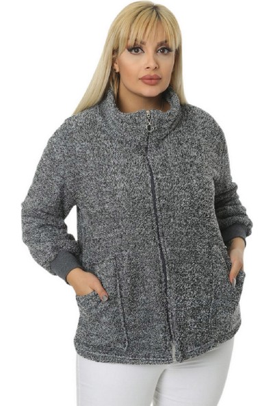 Günay Fierte Kadın Büyük Beden Mont ART2910 Polar Dik Yaka Fermuar Kapama