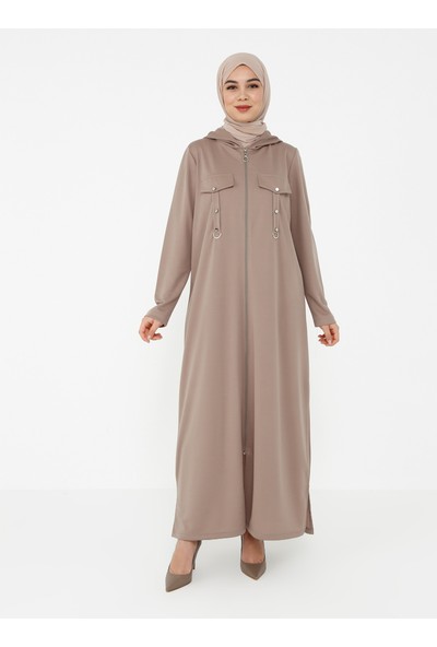 Tavin Kapüşonlu Yanları Yırtmaçlı Kap - Vizon - Tavin