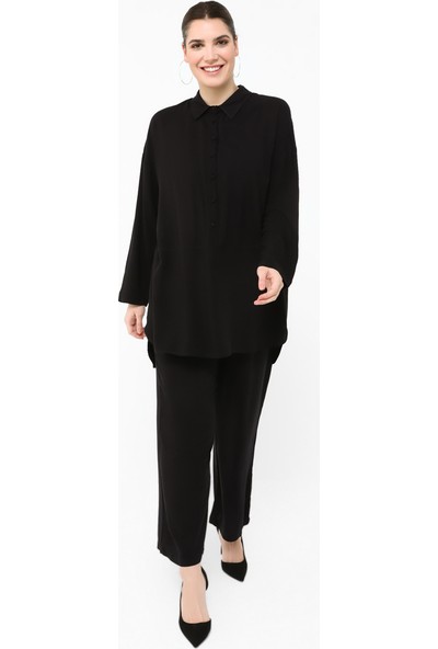 Alia Büyük Beden Doğal Kumaşlı Tunik&pantolon Ikili Takım - Siyah - Alia Alia Büyük Beden Doğal Kumaşlı Tunik&pantolon Ikili Takım - Siyah - Alia