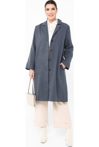 Alia Büyük Beden Gizli Cepli Kaban - Indigo - Alia Alia Büyük Beden Gizli Cepli Kaban - Indigo - Alia