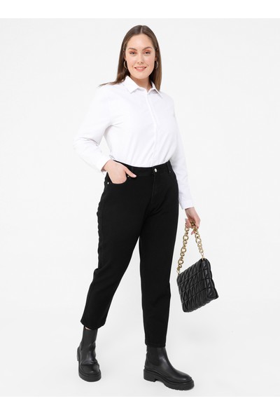 Alia Büyük Beden Doğal Kumaşlı Kot Pantolon - Siyah - Alia Alia Büyük Beden Doğal Kumaşlı Kot Pantolon - Siyah - Alia