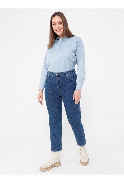 Alia Büyük Beden Doğal Kumaşlı Kot Pantolon - Indigo - Alia Alia Büyük Beden Doğal Kumaşlı Kot Pantolon - Indigo - Alia