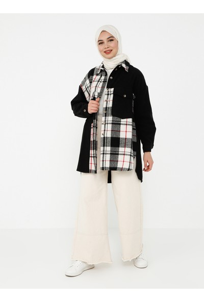 Tavin Pamuk Kumaşlı Ekose Desenli Tunik - Siyah - Tavin