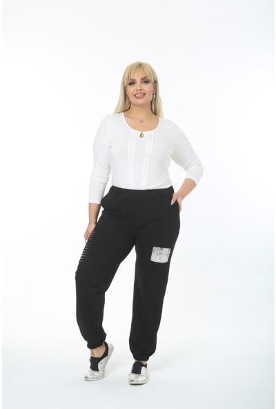 Büyük Bedenim Pul Payet Detaylı Eşofman Altı