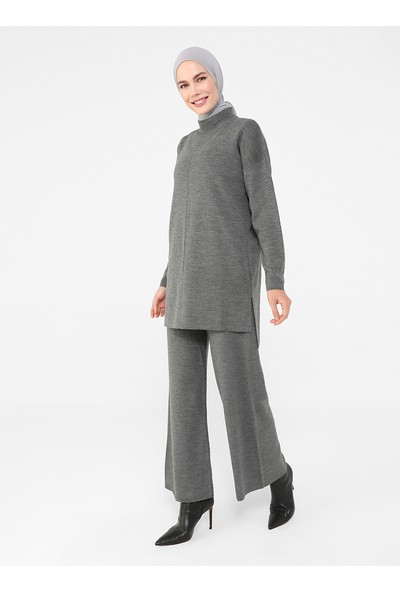 Refka Tunik&pantolon Ikili Triko Takım - Antrasit Melanj - Refka Woman Refka Tunik&pantolon Ikili Triko Takım - Antrasit Melanj - Refka Woman