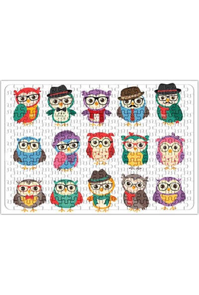 Baskı Dükkanı Renkli Gözlüklü Baykuşlar Puzzle 240 Parça Yapboz