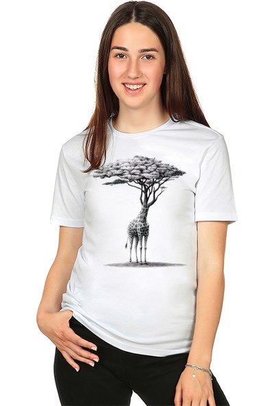 Maymuun Design Unisex Sürreal Zürafa ve Doğa Temalı Baskılı Tiört Maymuun Design Unisex Sürreal Zürafa ve Doğa Temalı Baskılı Tiört