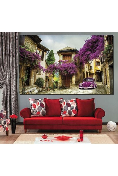 İon Kanvas Tablo Erguvan Çiçekleriyle Süslü Huzur Sokağı Moda Tablo 60 x 90 cm