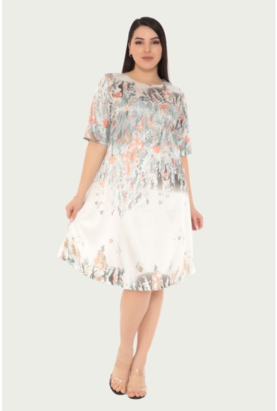 Kifayet Çiçek Baskılı Büyük Beden Elbise
