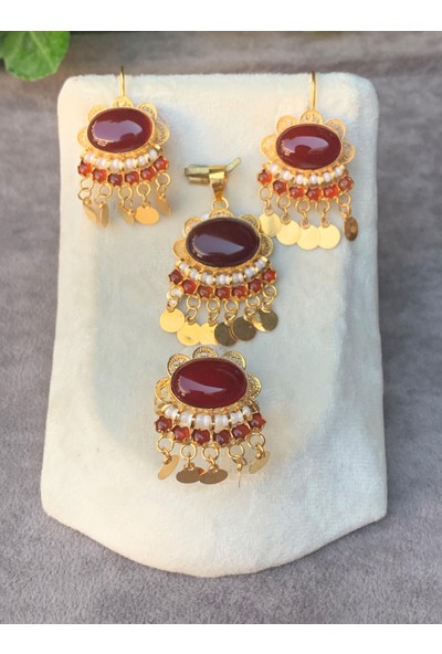 Bayar Gold 14 Ayar Altın Pullu Telkarili Akik Set Bayar Gold 14 Ayar Altın Pullu Telkarili Akik Set