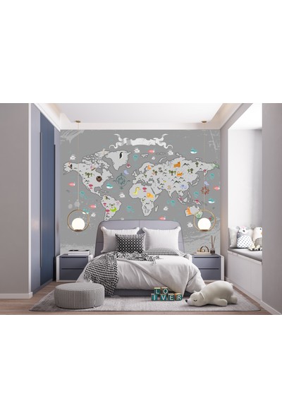 Adalı Dekor Çocuk Odası Harita Duvar Kağıdı