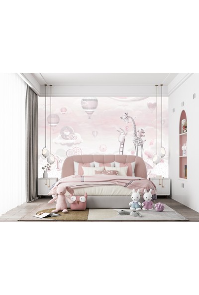 Adalı Dekor Pembe Hayvanlar Çocuk Odası Duvar Kağıdı