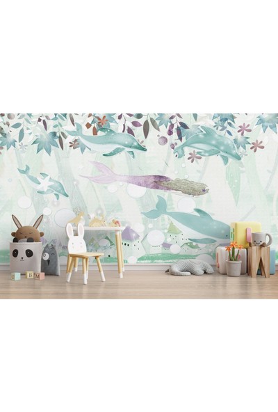 Adalı Dekor Çocuk Odası Duvar Kağıdı Deniz Kızı Desenli
