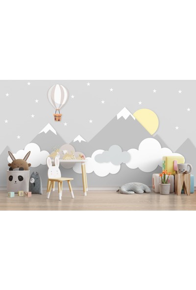 Adalı Dekor Çocuk Odası Duvar Kağıdı Gri Dağ Desenli Adalı Dekor Çocuk Odası Duvar Kağıdı Gri Dağ Desenli