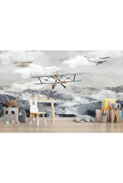 Adalı Dekor Çocuk Odası Duvar Kağıdı Uçak Desenli