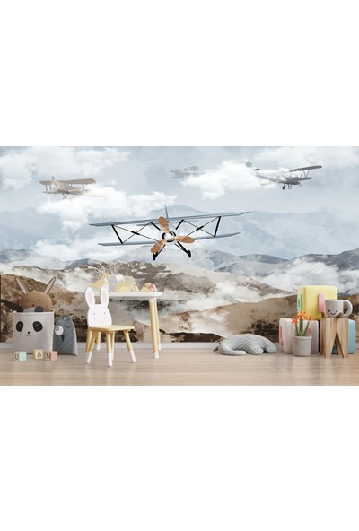 Adalı Dekor Çocuk Odası Duvar Kağıdı Uçak Desenli