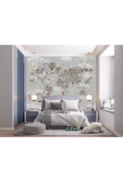 Adalı Dekor Çocuk Odası Duvar Kağıdı Dünya Haritası