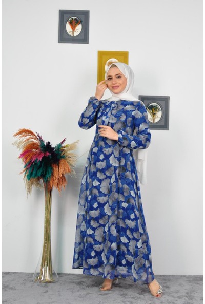 Ensa Tesettur Kadın Desenli Şifon Elbise