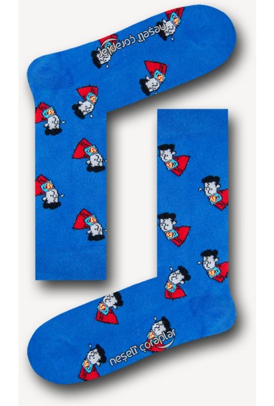 Lacivert Superman Desenli Renkli Erkek Çorap