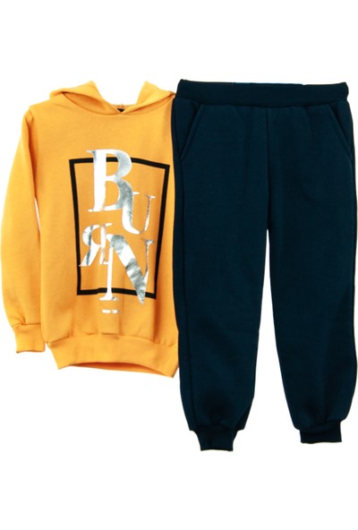 Oppland Erkek Çocuk 5-6-7-8 Yaş Kışlık Baskılı Kapüşonlu Sweatshirtlü ve Pantolonlu Ikili Takım