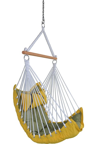 Altınoluk Hamak Püsküllü Sandalye Salıncak Yastıklı (Indigo & Kırmızı) Minderli