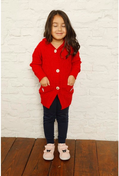 Gimer Avm Kendinden Desenli Kapşonlu Triko Hırka