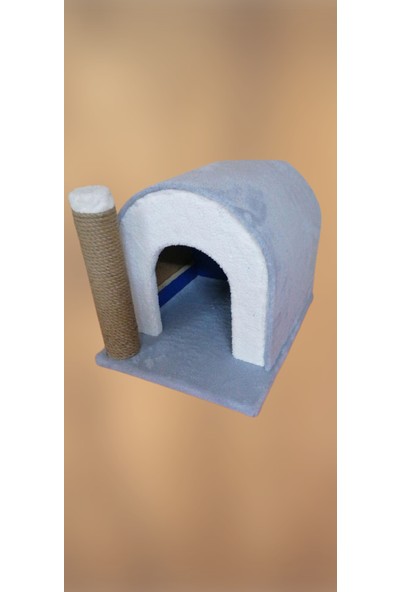 Zeliş Pet Home Oval Tek Katlı Kedi Evi Mavi - Beyaz