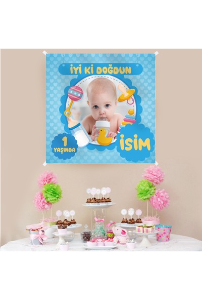 Özgüvenal Kişiye Özel Resimli Doğum Günü Kumaş Afiş 150X150 cm