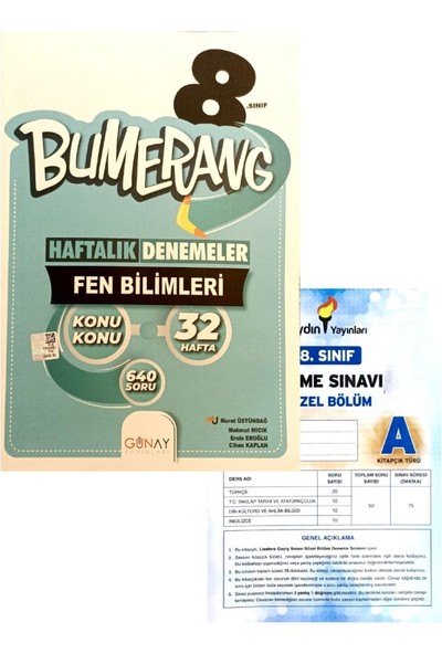 Gün&Ay Yayınları 8.Sınıf Bumerang Serisi Fen Bilimleri Deneme-Yeni-(Aydın Yayınları Denemeli) (Citli) Gün&Ay Yayınları 8.Sınıf Bumerang Serisi Fen Bilimleri Deneme-Yeni-(Aydın Yayınları Denemeli) (Citli)