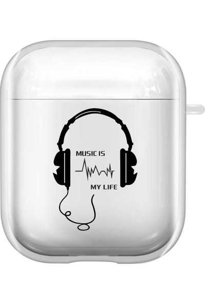 Bilişim Aksesuar Music Is Life Desenli Şeffaf 1. ve 2. Nesil Airpods Kılıfı