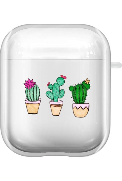 Bilişim Aksesuar Kaktüs Desenli 1. ve 2. Nesil Şeffaf Airpods Kılıfı