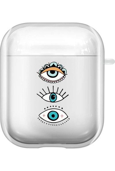 Bilişim Aksesuar Renkli Gözler Desenli Şeffaf 1. ve 2. Nesil Şeffaf Airpods Kılıfı