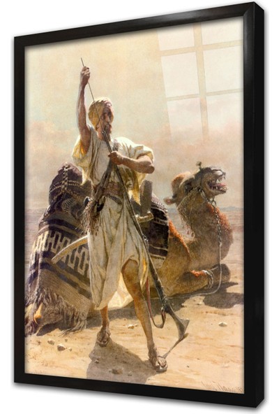 Tablosan Çeken Aseker ve Deve Çerçeveli Cam Tablo