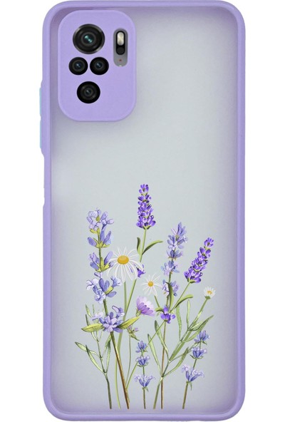 Moodcase Xiaomi Redmi Note 10S Uyumlu Lavender Desenli Kamera Korumalı Buzlu Şeffaf Lüx Telefon Kılıfı